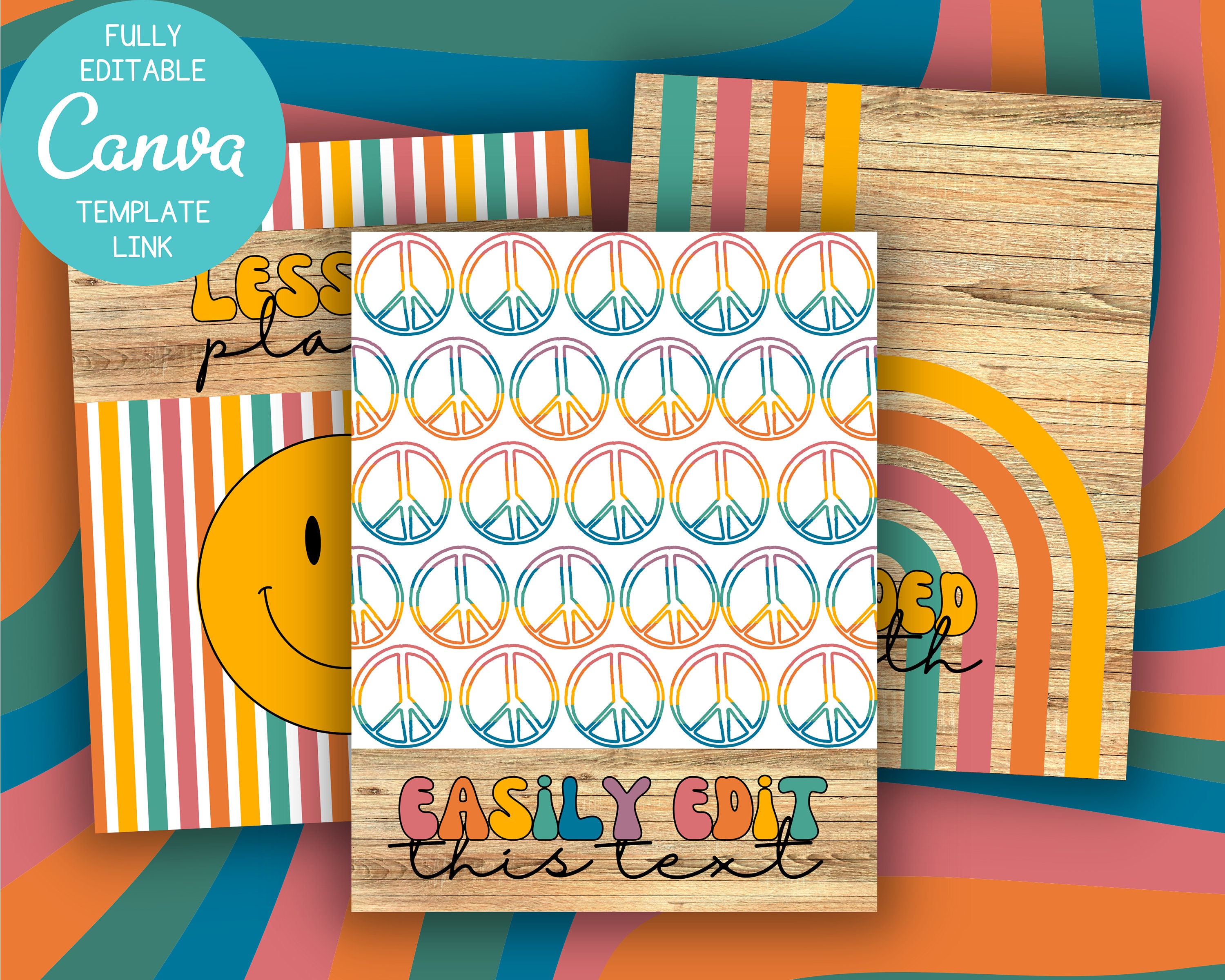 Groovy 70s Binder Covers & Spines, 6 Designs, Fully Editable Canva ...