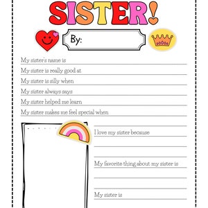 All About My Sister, Siblings Day Printable PDF, US Letter 8.5x11 ...