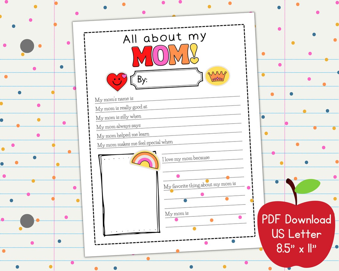 All About My Mom, Mother's Day Printable PDF, US Letter 8.5x11, Instant ...