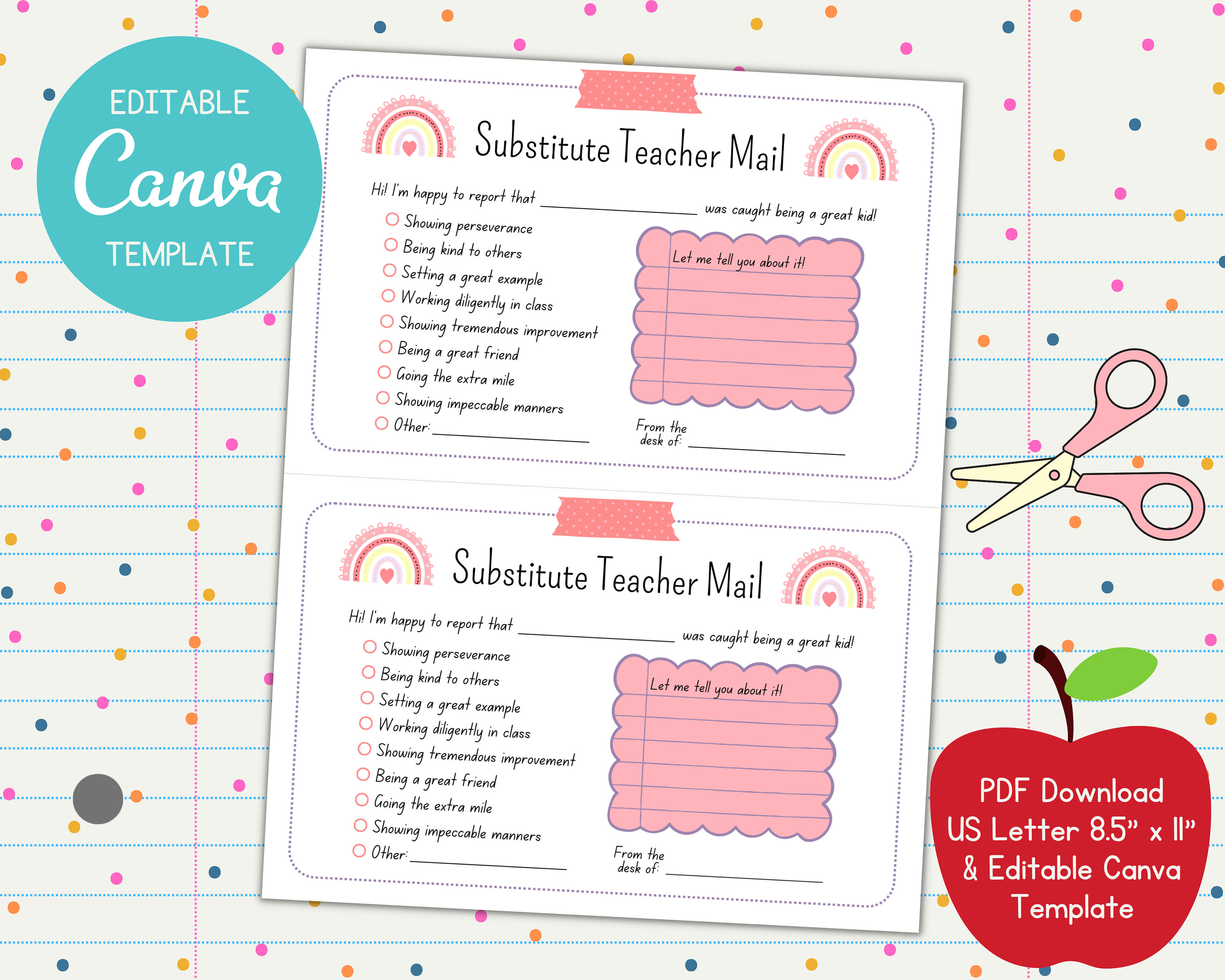 Substitute Teacher Mail Printable PDF, Editable Canva Template ...