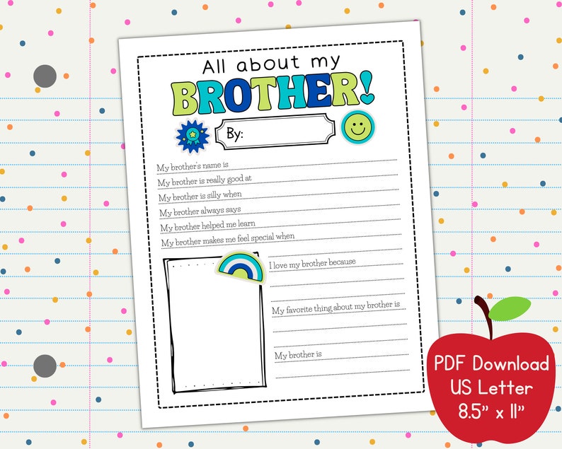 All About My Brother, Siblings Day Printable PDF, US Letter 8.5x11 ...