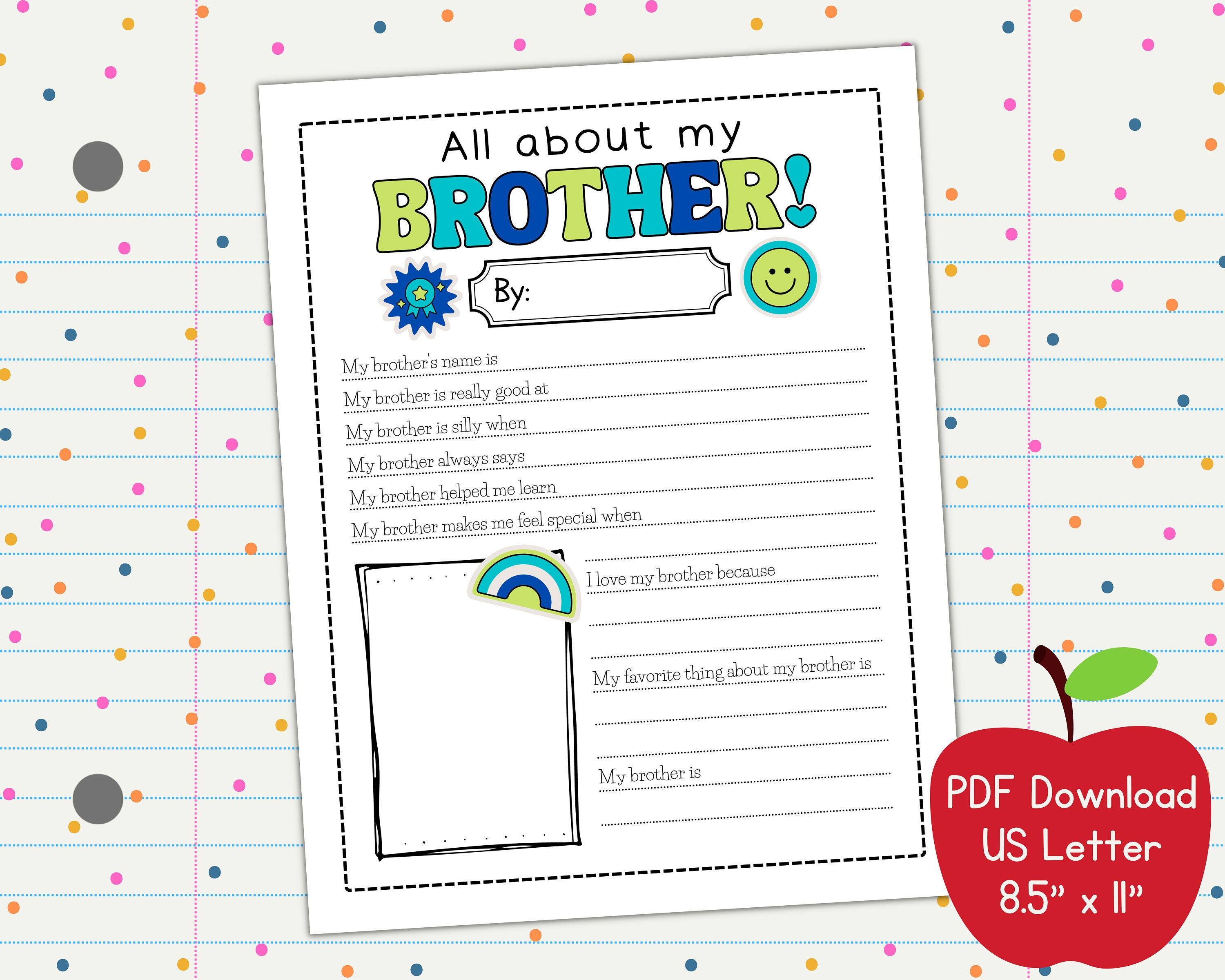 All About My Brother, Siblings Day Printable PDF, US Letter 8.5x11 ...
