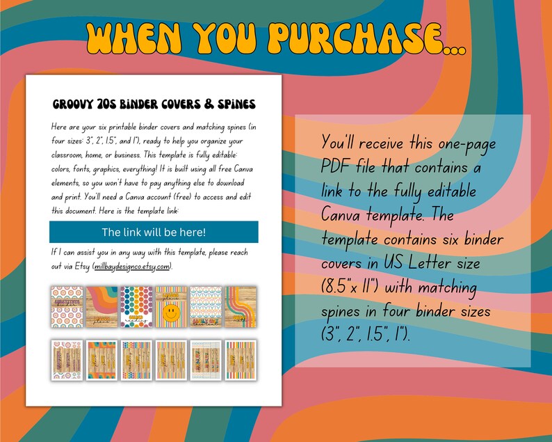 Groovy 70s Binder Covers & Spines, 6 Designs, Fully Editable Canva ...