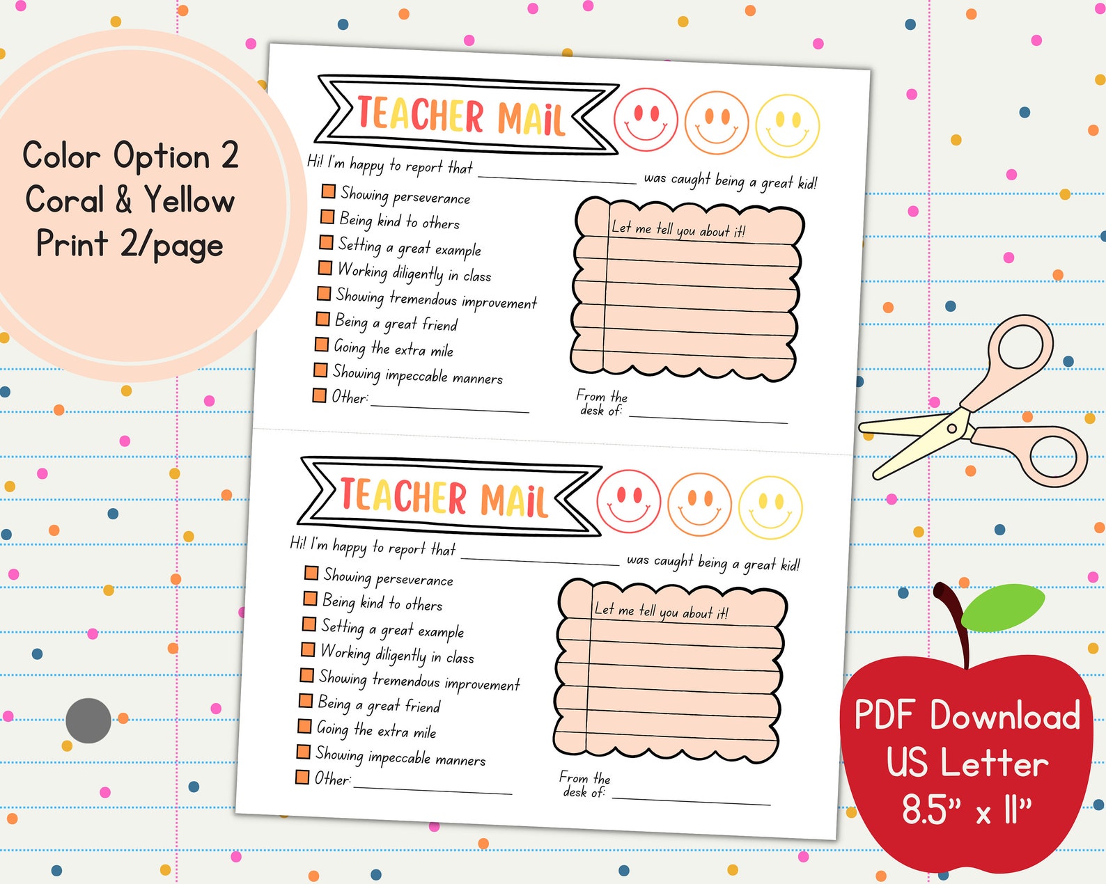 Positive Note Home, Teacher Mail Printable PDF, Instant Download ...