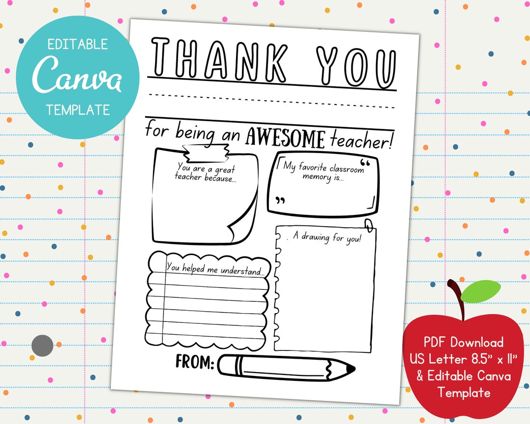 Thank You for Being an Awesome Teacher Editable Canva Template Teacher ...