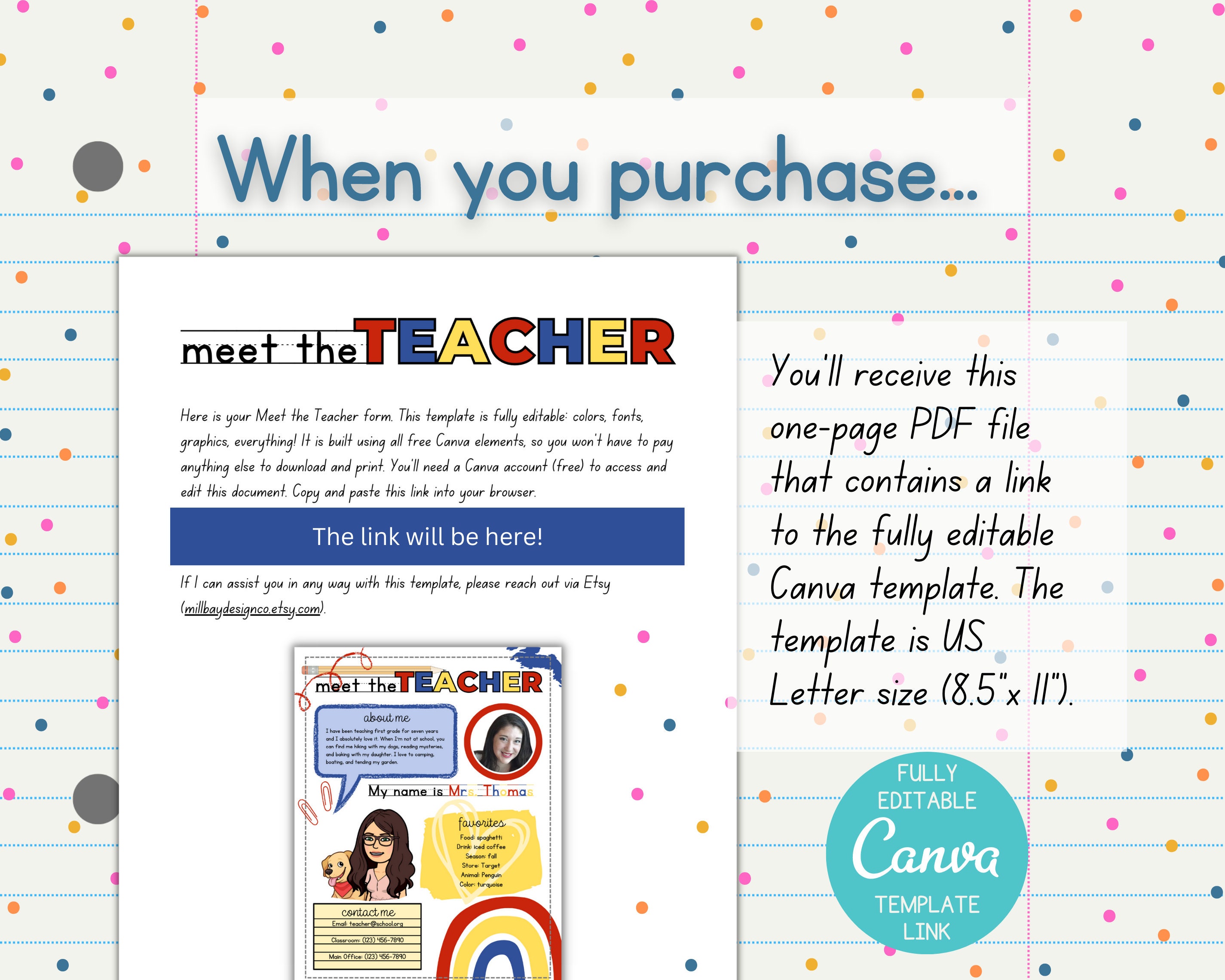 Primary Colors Meet the Teacher Handout, Fully Editable Canva Template ...