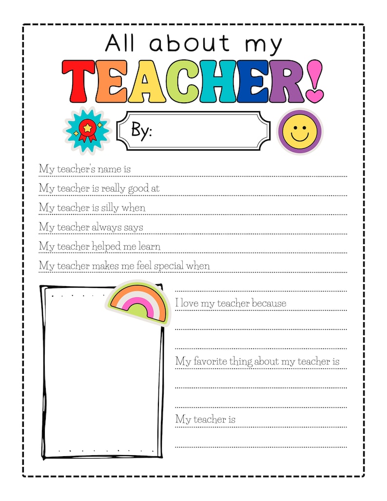 All About My Teacher, Teacher Appreciation Week Printable PDF, Instant ...