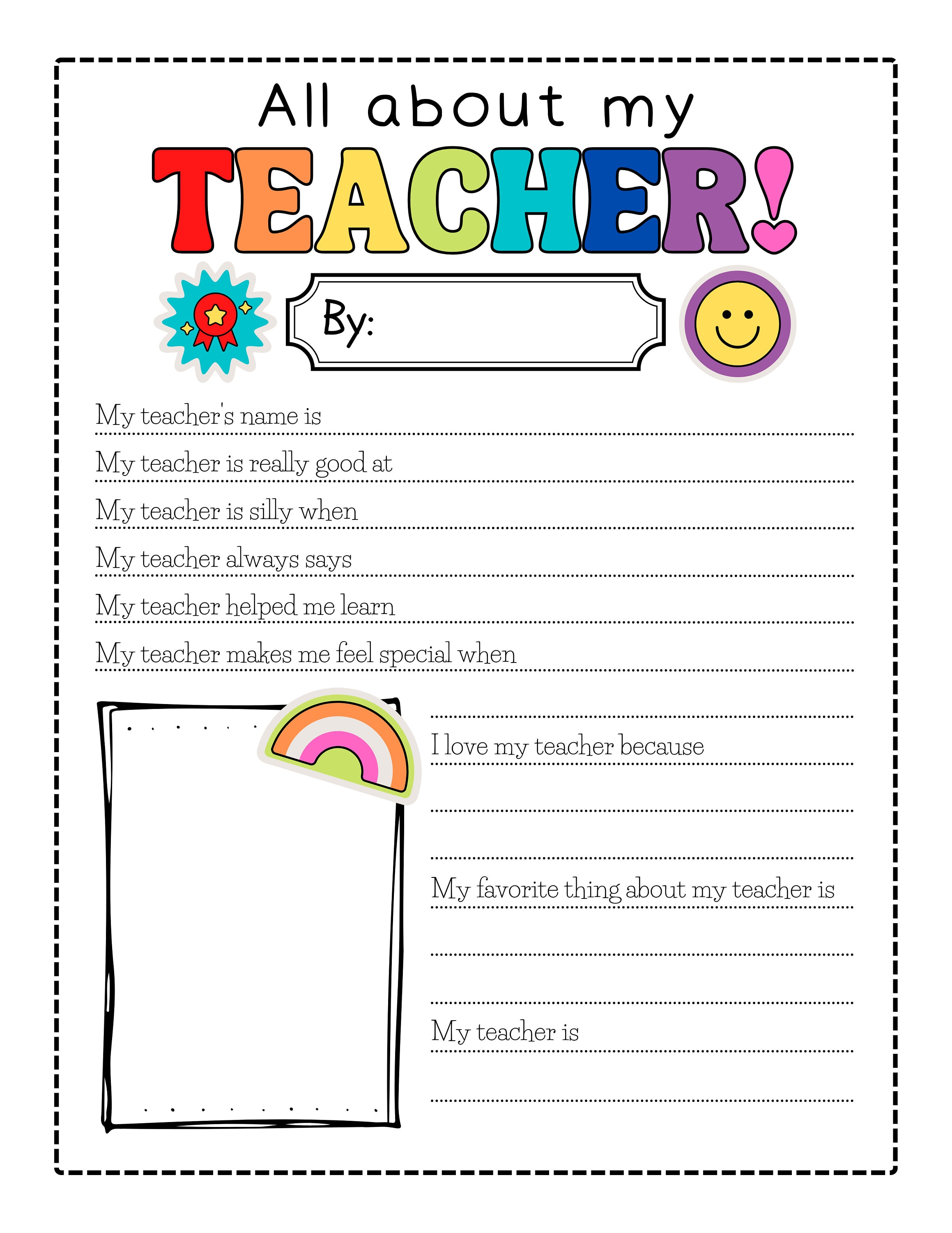 All About My Teacher, Teacher Appreciation Week Printable PDF, Instant ...