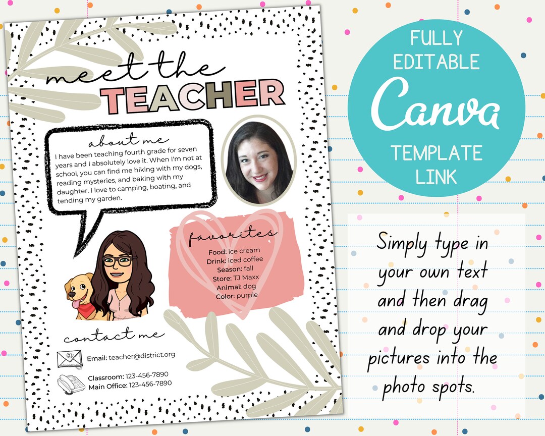 Floral Boho Meet the Teacher Handout, Fully Editable Canva Template ...