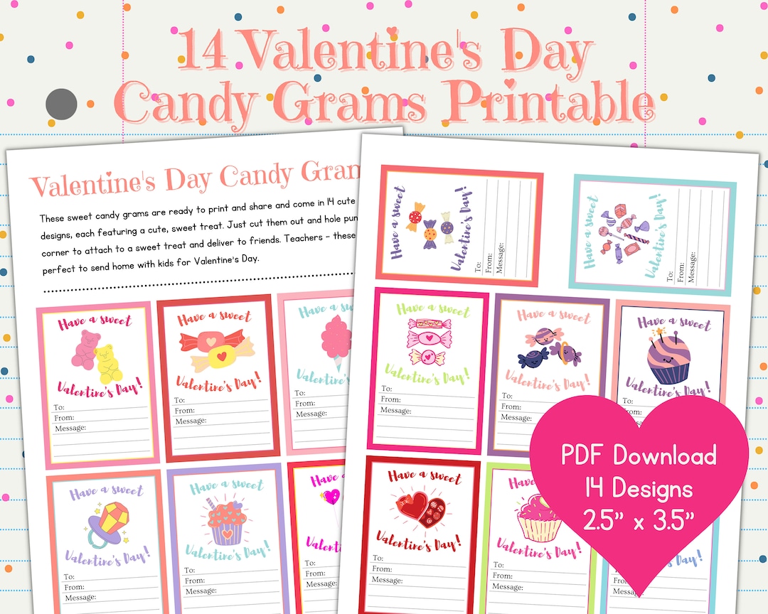 Valentine's Day Candy Grams, Printable PDF, US Letter 8.5x11, Instant ...
