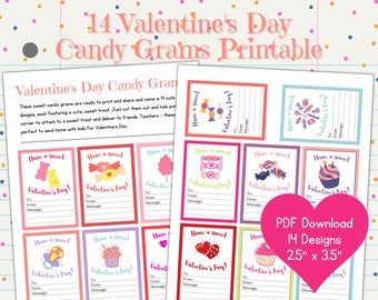 Valentine's Day Candy Grams, Printable PDF, US Letter 8.5x11, Instant ...