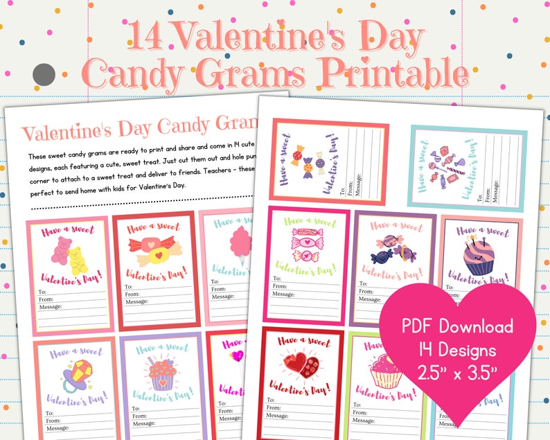 Valentine's Day Candy Grams, Printable PDF, US Letter 8.5x11, Instant ...