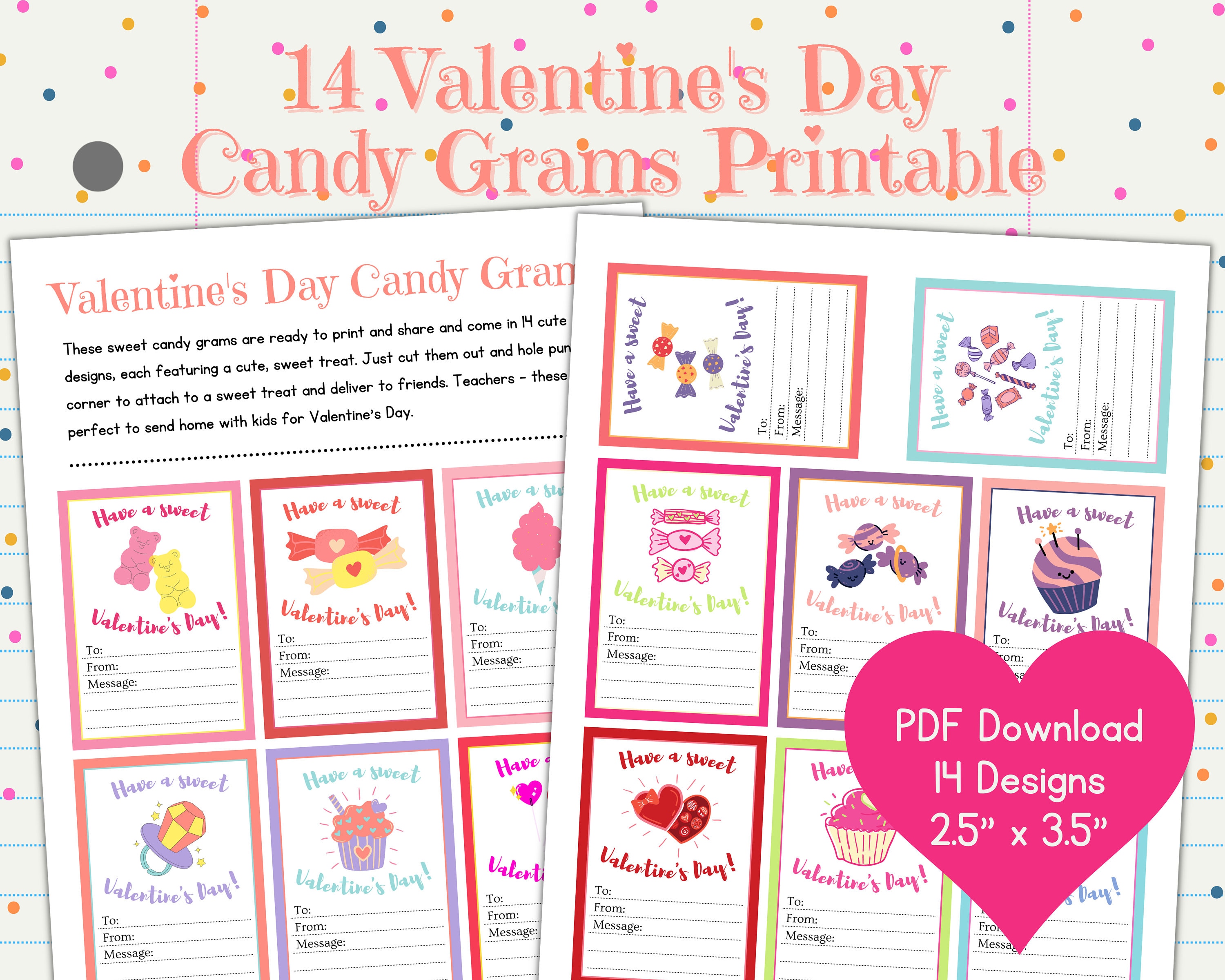 Valentine's Day Candy Grams, Printable PDF, US Letter 8.5x11, Instant ...