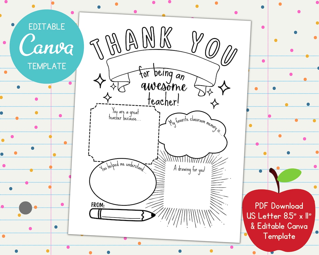 Thank You for Being an Awesome Teacher Editable Canva Template Teacher ...