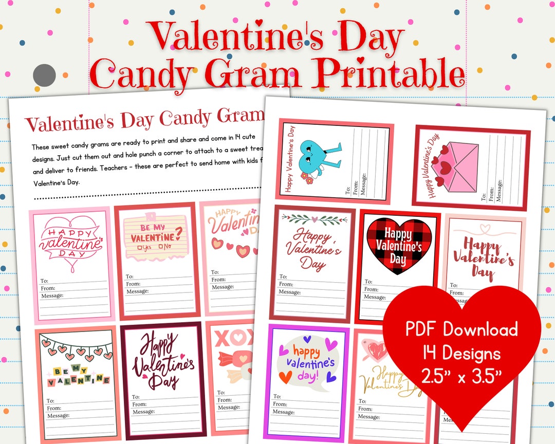Valentine's Day Candy Grams, Printable PDF, US Letter 8.5x11, Instant ...