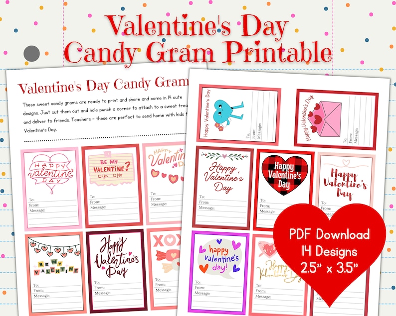 Valentine's Day Candy Grams, Printable PDF, US Letter 8.5x11, Instant ...