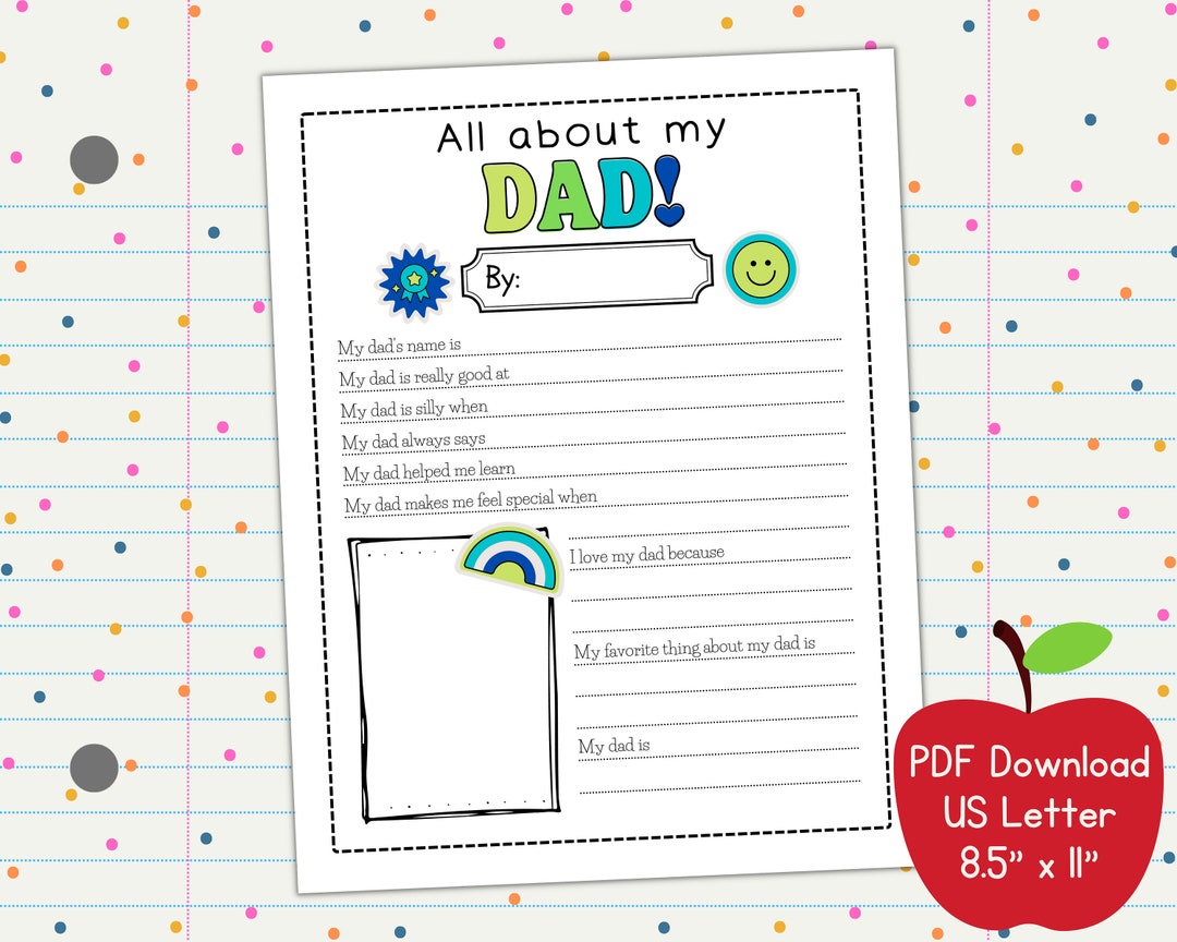 All About My Dad, Father's Day Printable PDF, US Letter 8.5x11, Instant ...