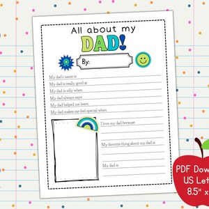 All About My Dad, Father's Day Printable PDF, US Letter 8.5x11, Instant ...