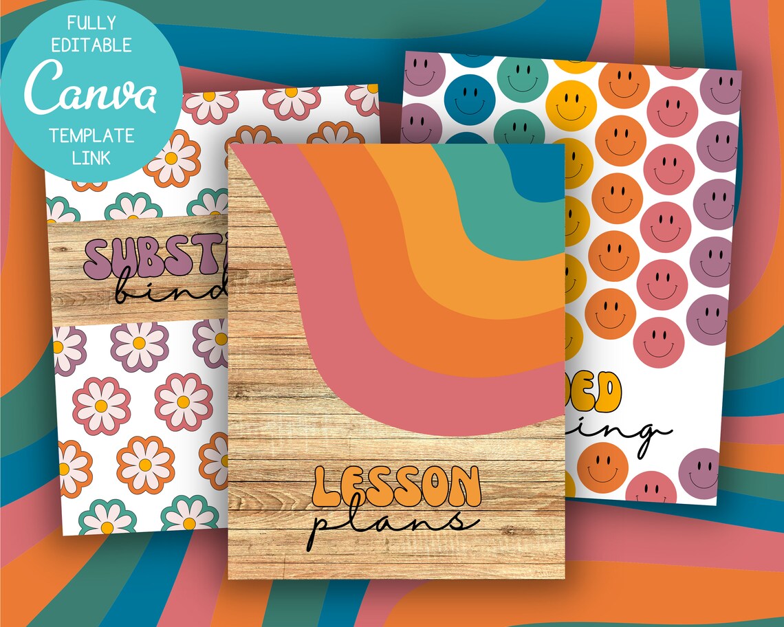 Groovy 70s Binder Covers & Spines, 6 Designs, Fully Editable Canva ...