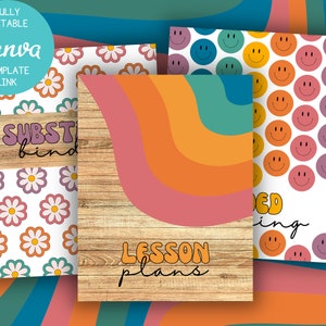 Groovy 70s Binder Covers & Spines, 6 Designs, Fully Editable Canva ...