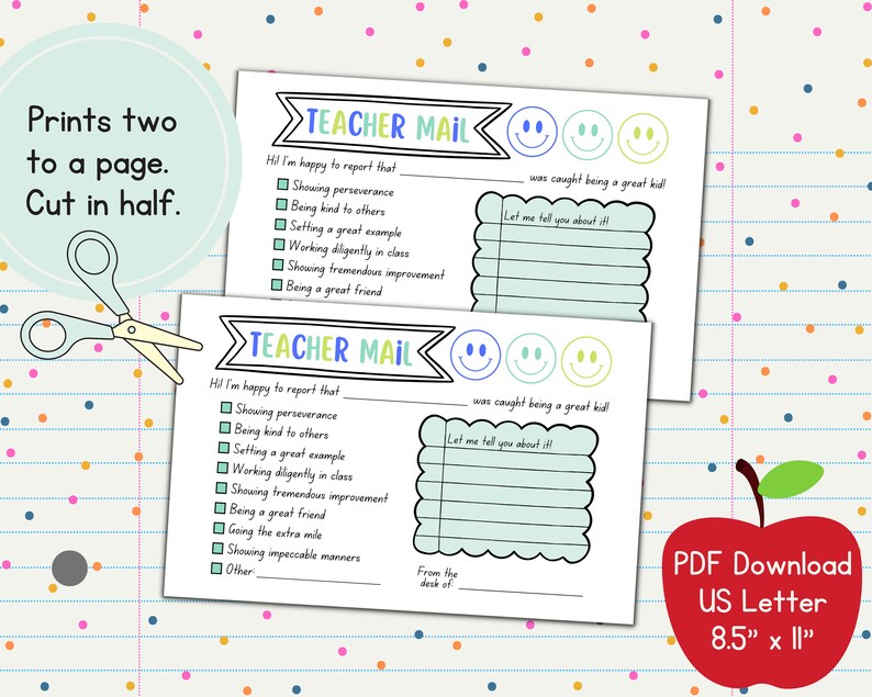 Positive Note Home, Teacher Mail Printable PDF, Instant Download ...