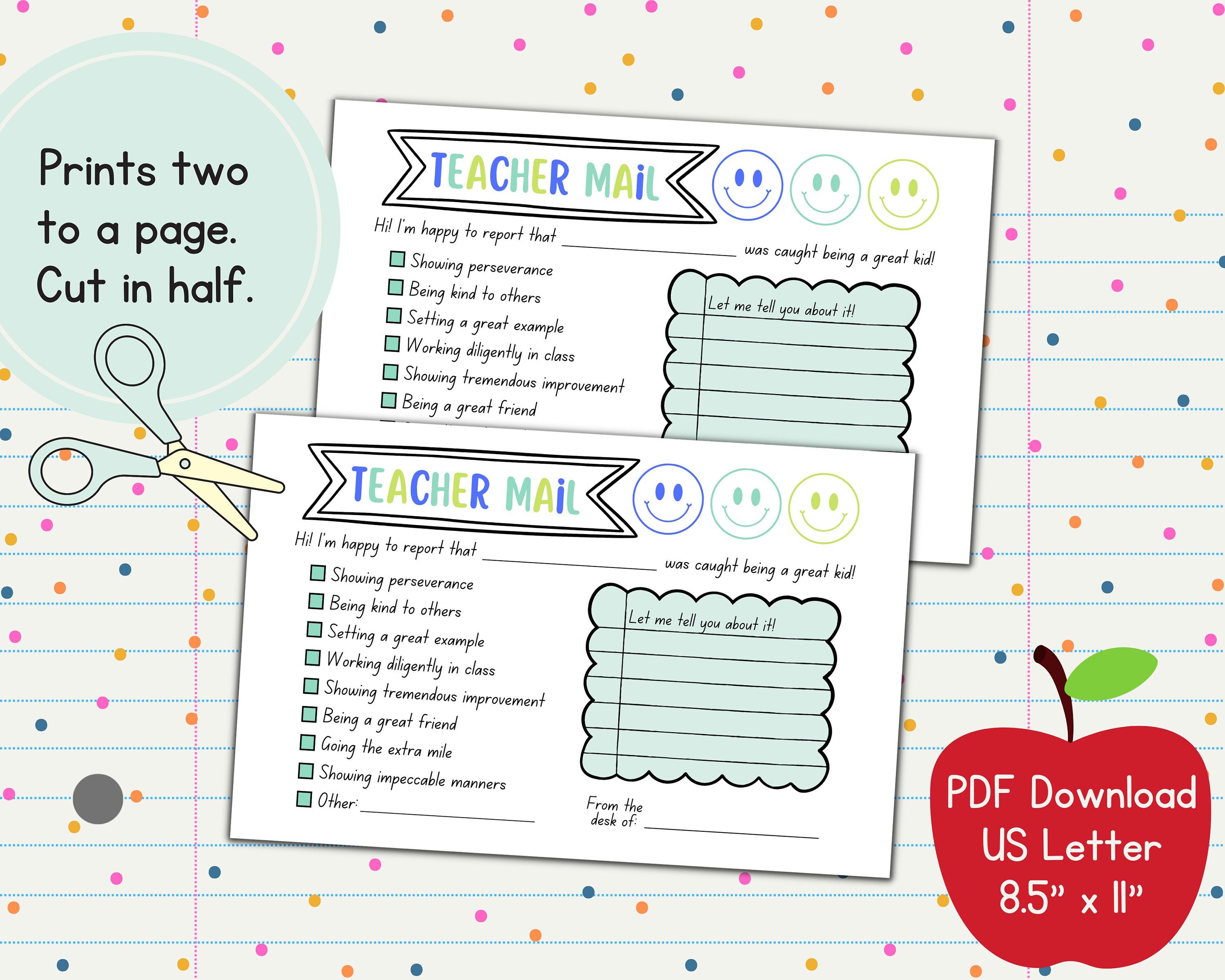Positive Note Home, Teacher Mail Printable PDF, Instant Download ...