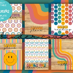 Groovy 70s Binder Covers & Spines, 6 Designs, Fully Editable Canva ...