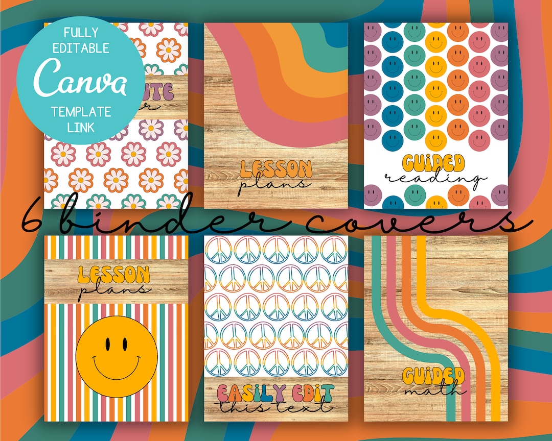 Groovy 70s Binder Covers & Spines, 6 Designs, Fully Editable Canva ...