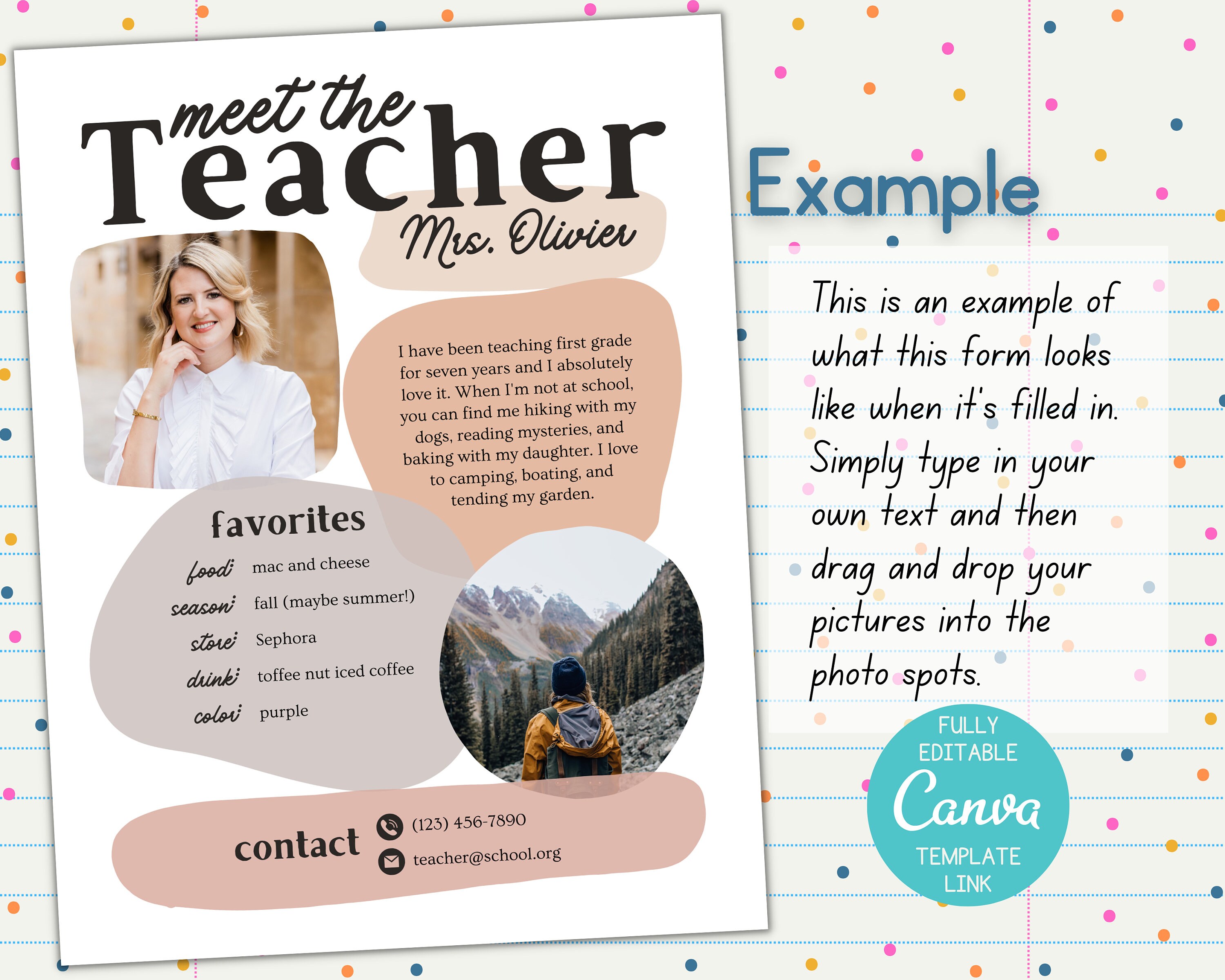 Meet the Teacher Handout, Neutral Colors & Organic Shapes, Fully ...