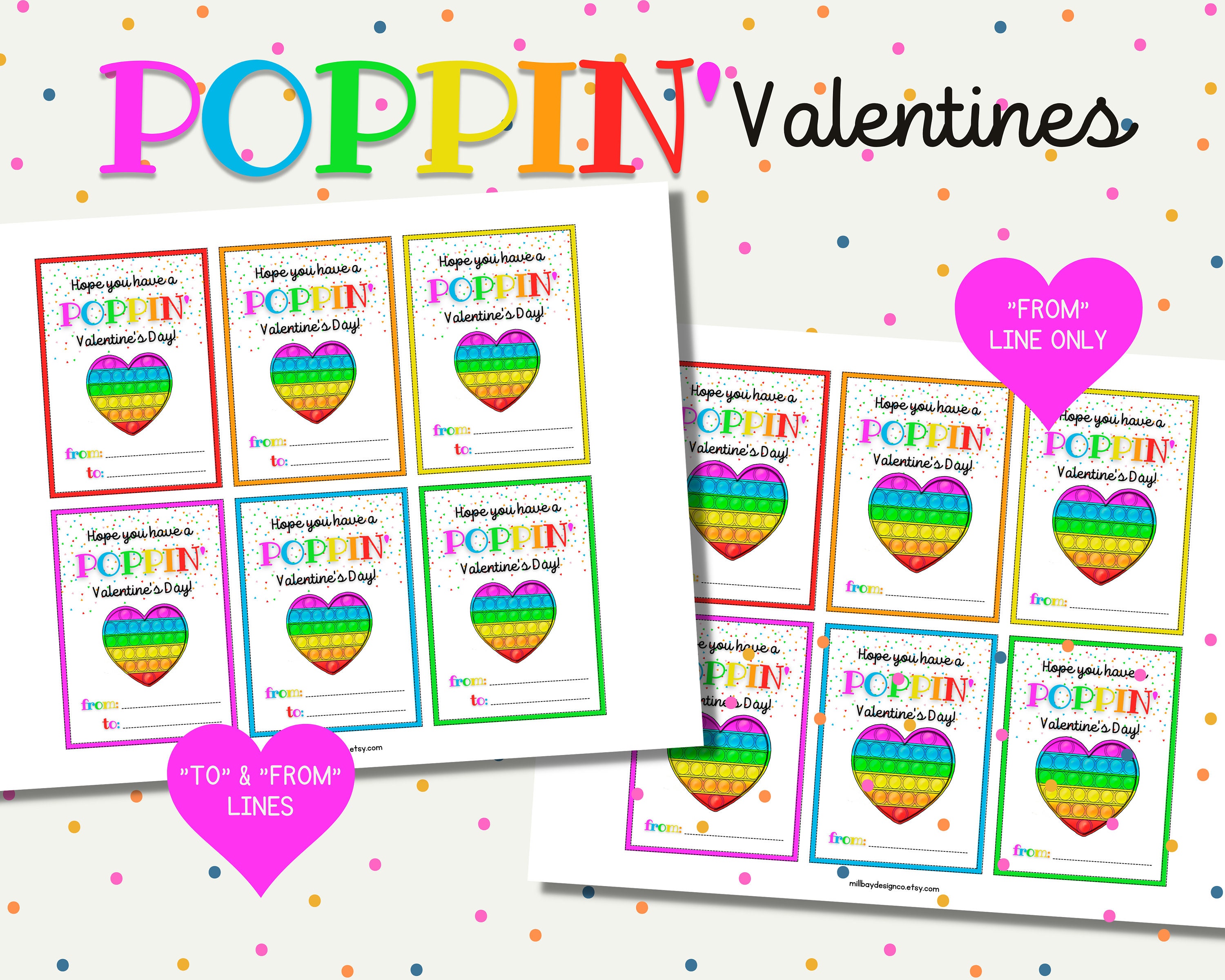 Poppin' Valentines, Printable PDF Valentine Cards, US Letter 8.5x11 ...