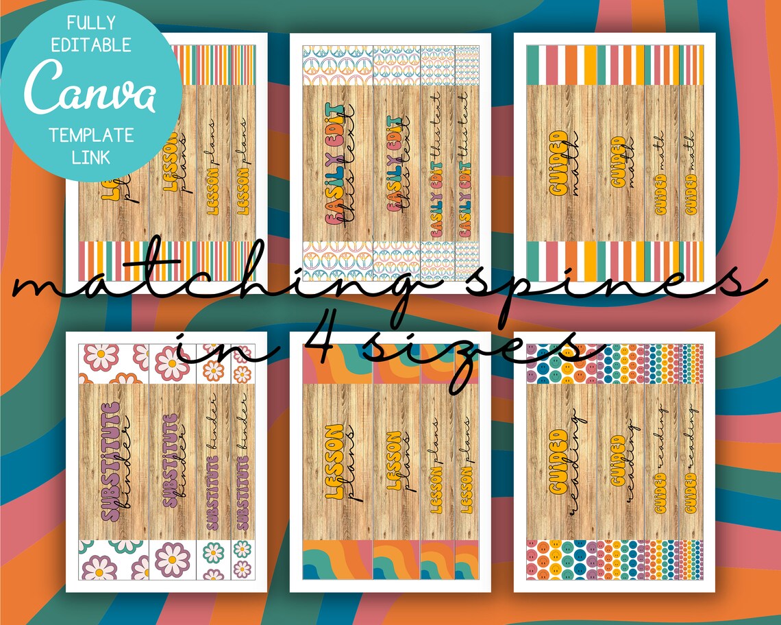 Groovy 70s Binder Covers & Spines, 6 Designs, Fully Editable Canva ...