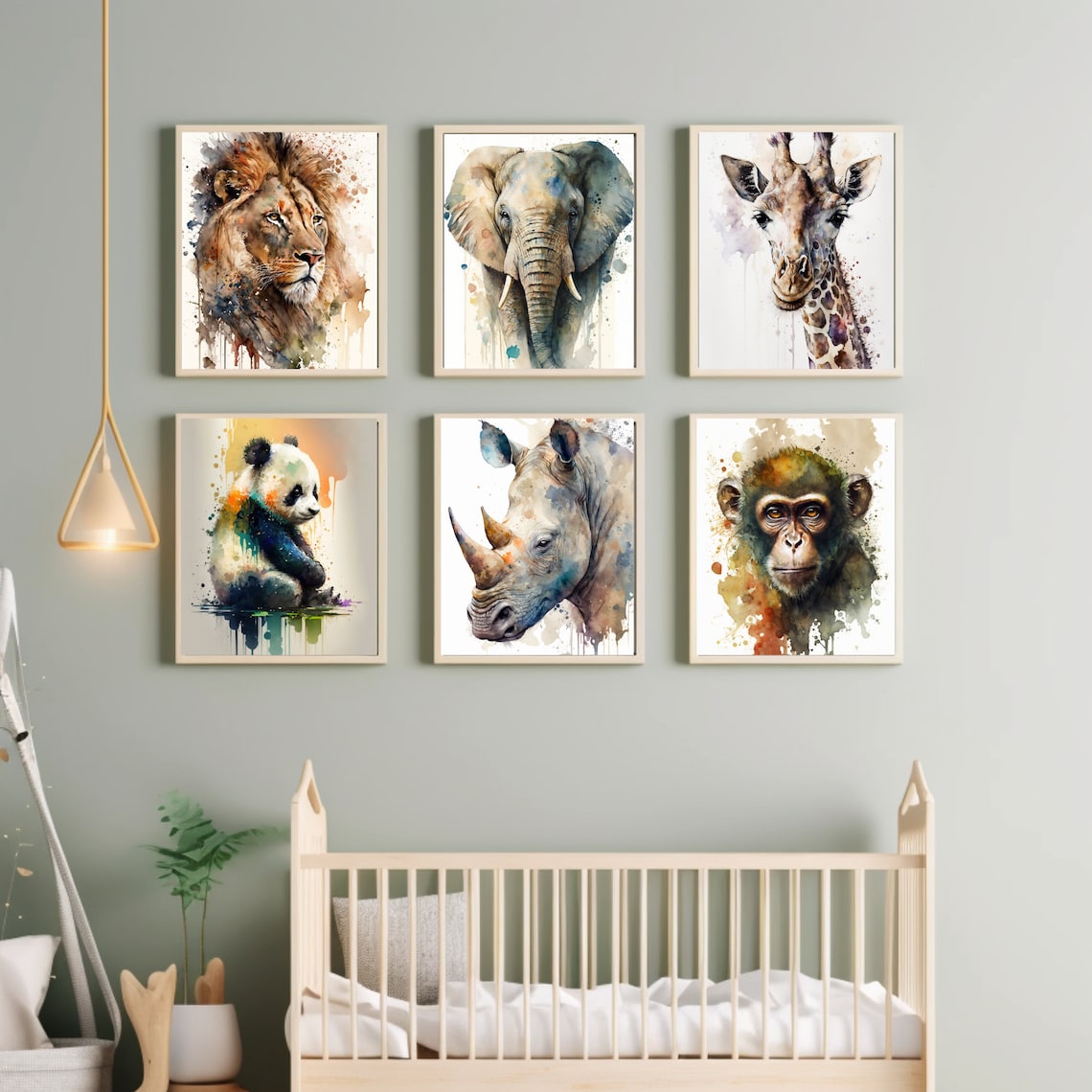 Set of 6 Safari Animals Watercolor Paintings Six Animal Watercolor ...