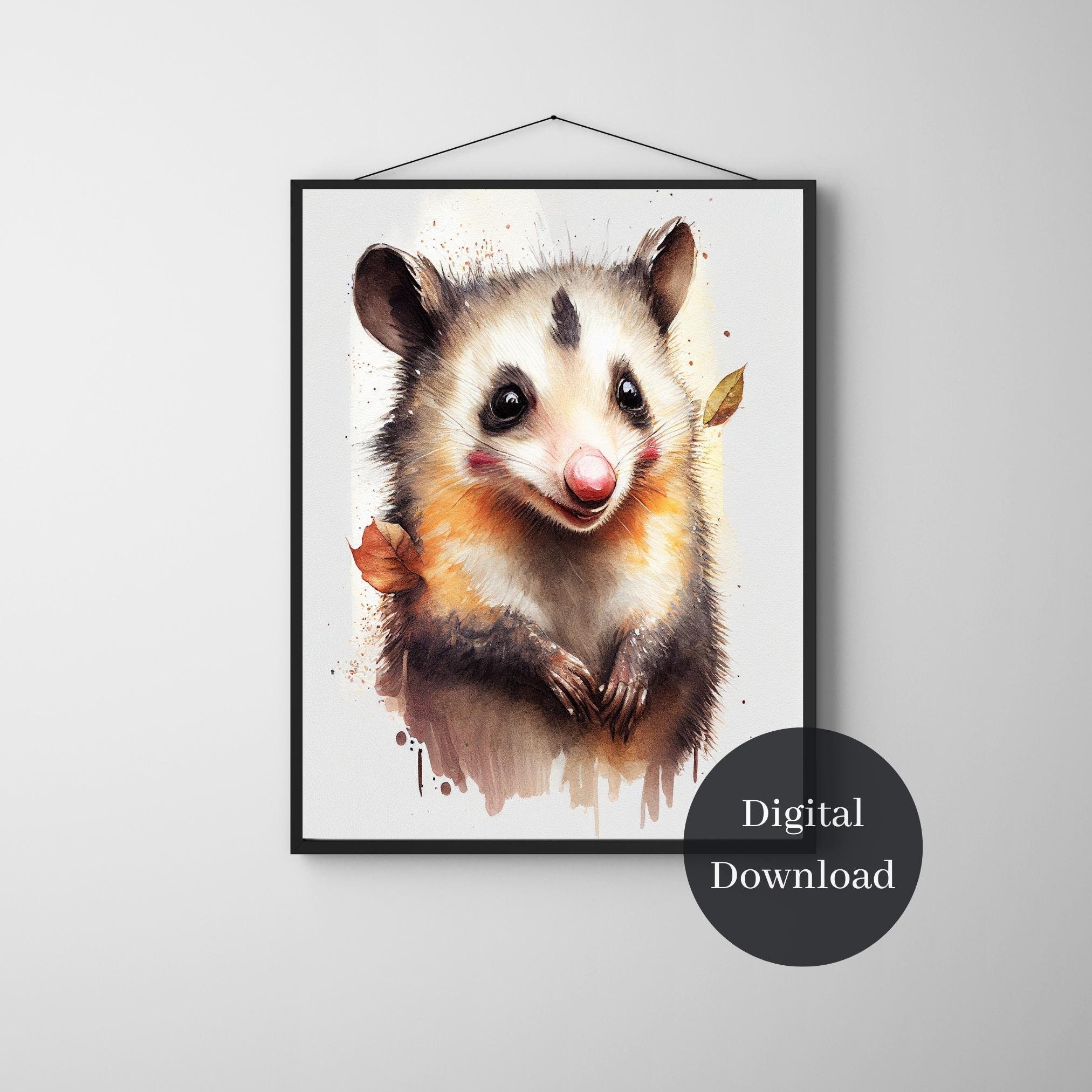 Set of 3 Opossum Print Watermark Painting Digital Download Wall Art ...