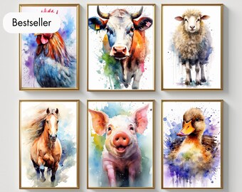 Set of 6 Prints Safari Animals Watercolor Paintings Six Animal ...
