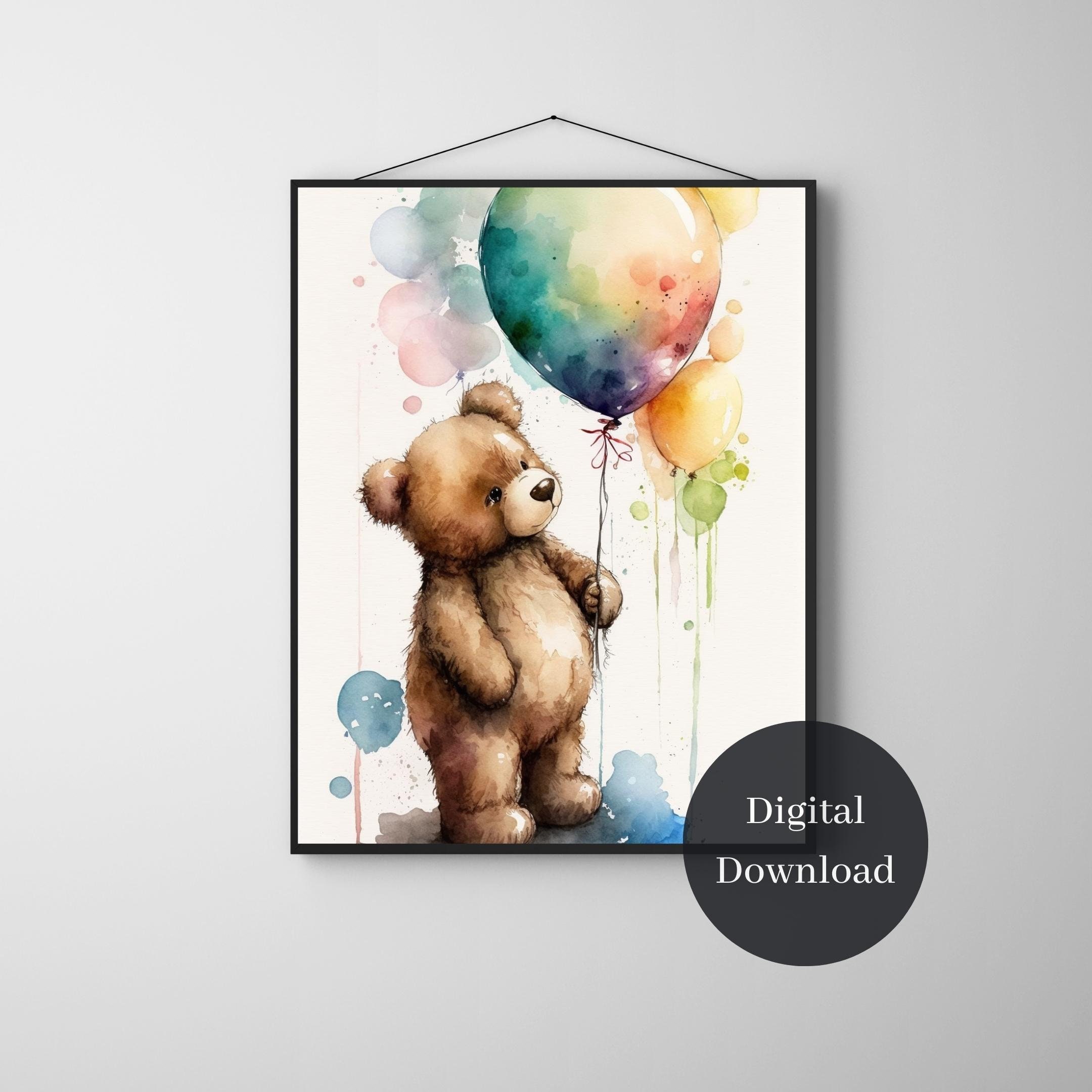 Set of 3 Cute Teddy Bears Nursery Watercolor Painting Printable Wall ...