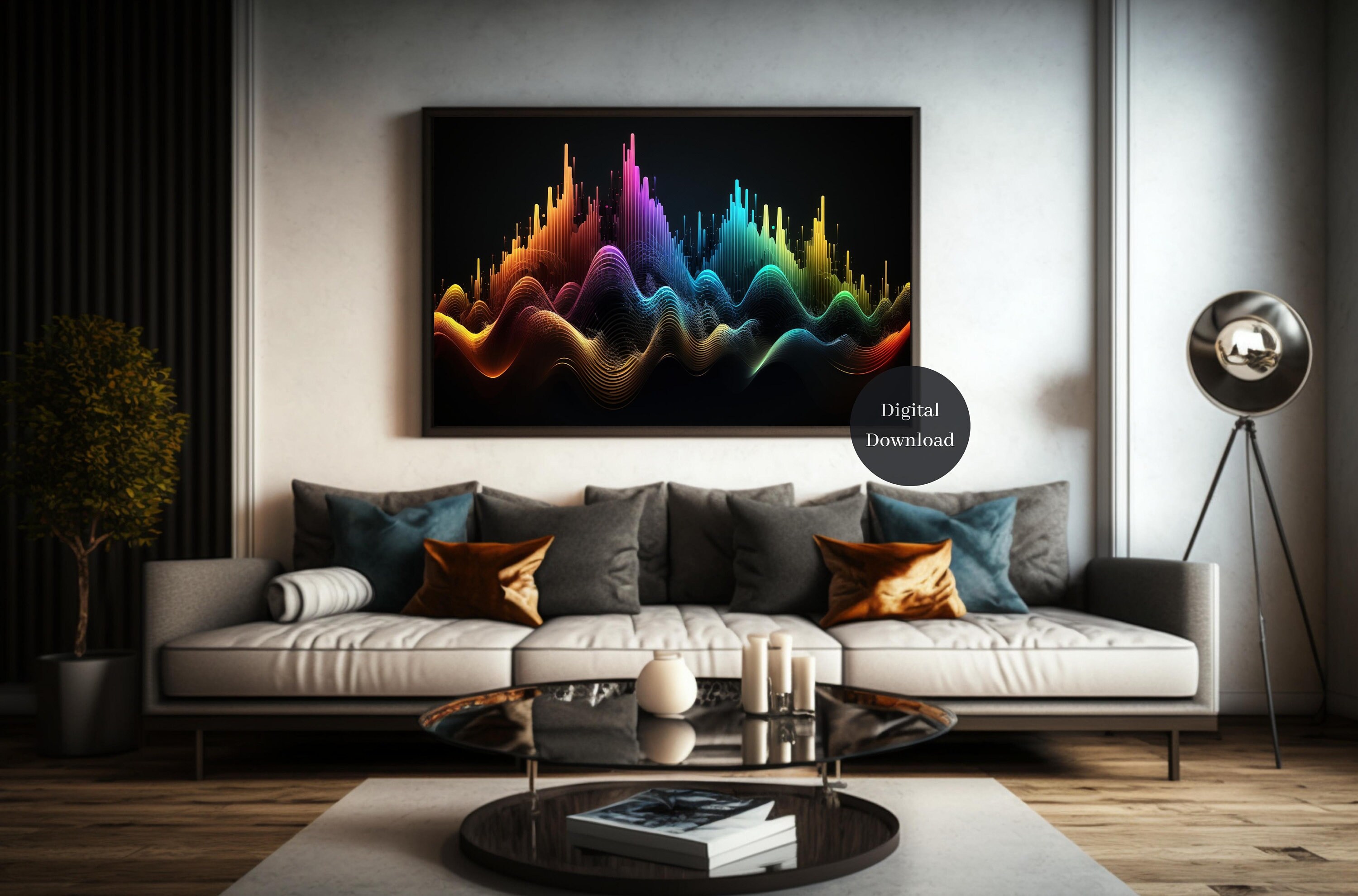 Rainbow Soundwave Digital Art, Digital Download, Printable Wall Art ...