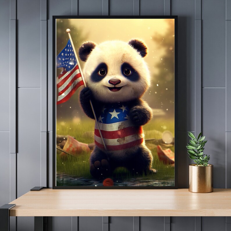 Cute Panda Print, Digital Art, Digital Download, Patriot Baby Panda ...