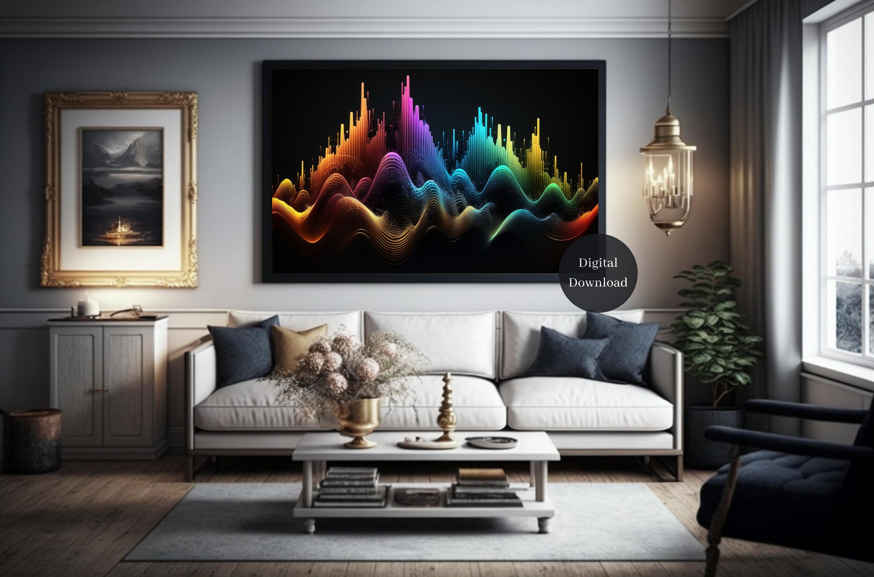 Rainbow Soundwave Digital Art, Digital Download, Printable Wall Art ...