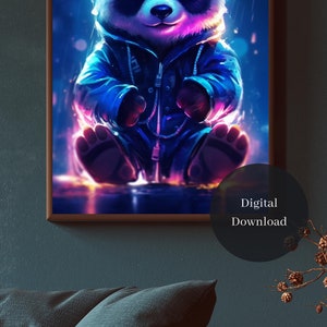 Cute Baby Panda, Digital Art Neon, Digital Download, Printable Wall Art ...