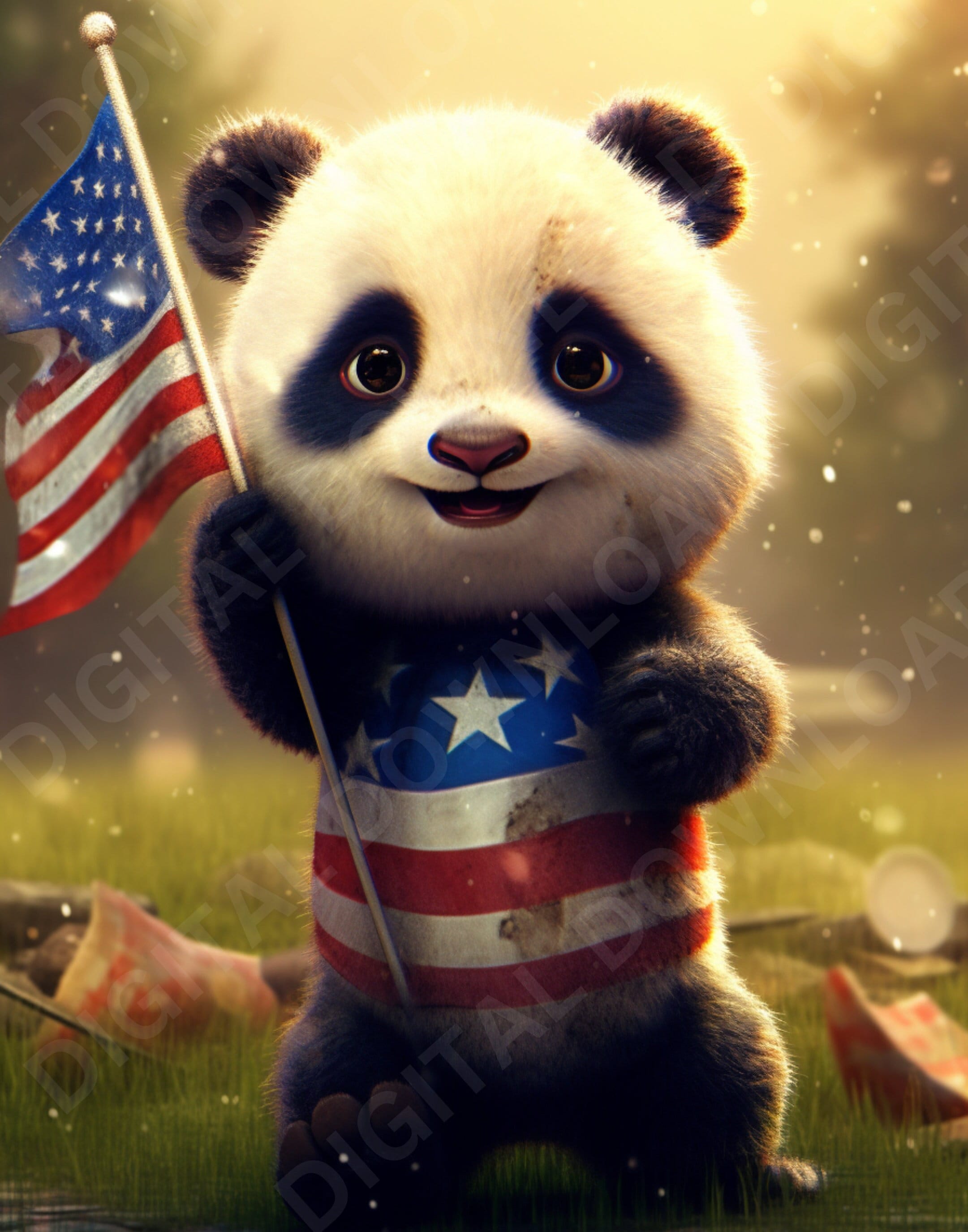 Cute Panda Print, Digital Art, Digital Download, Patriot Baby Panda ...