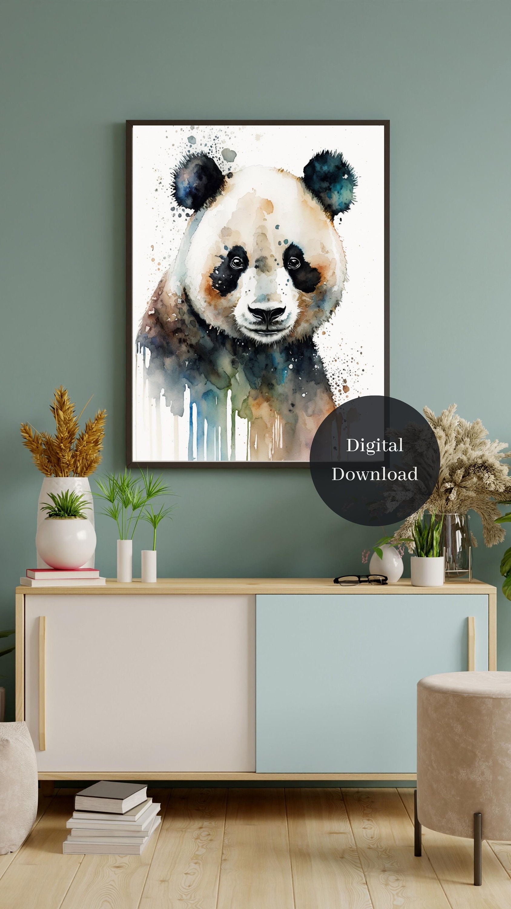 The Print Watercolor Painting, Panda Wall Art, Watercolors Paintings ...