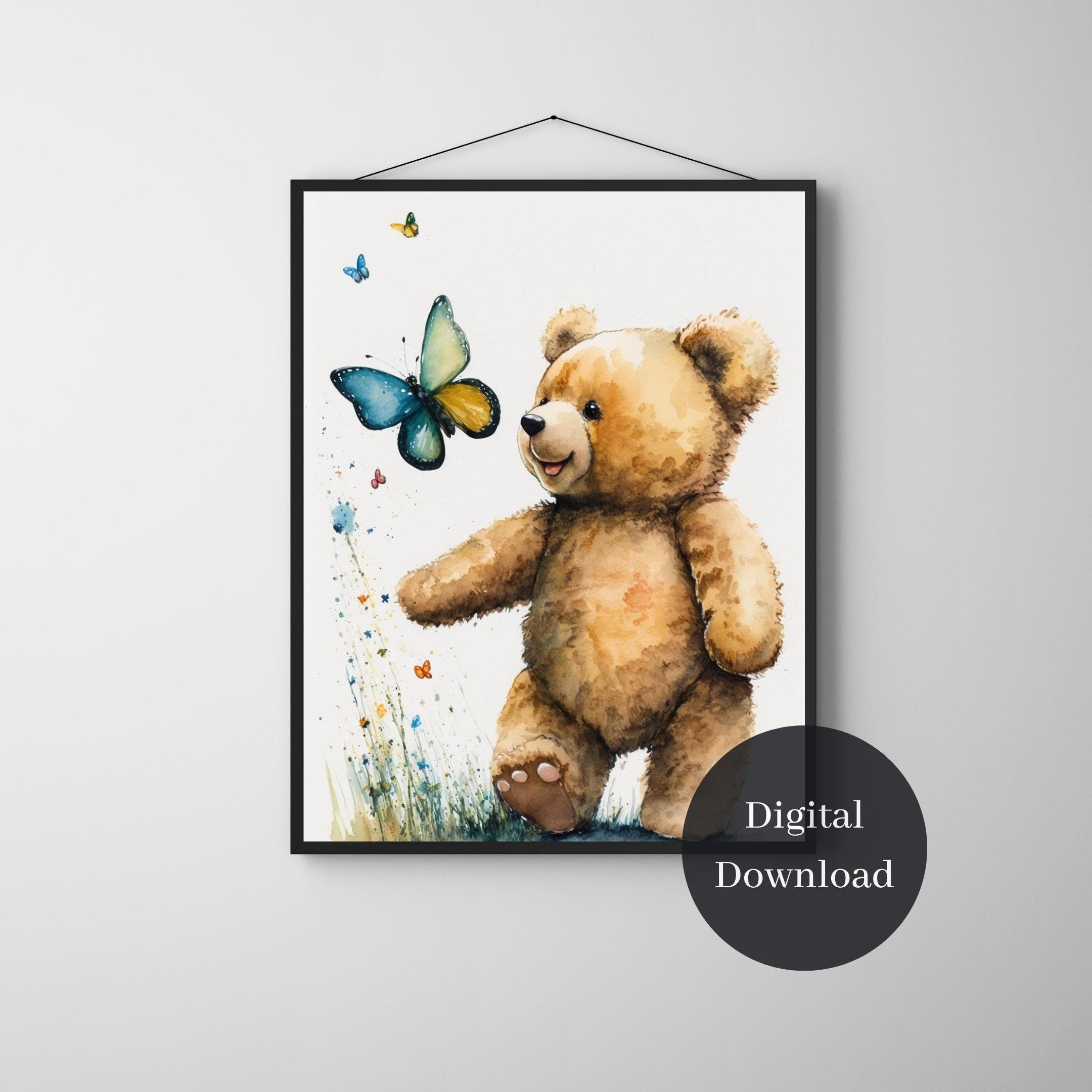 Set of 3 Cute Teddy Bears Nursery Watercolor Painting Printable Wall ...