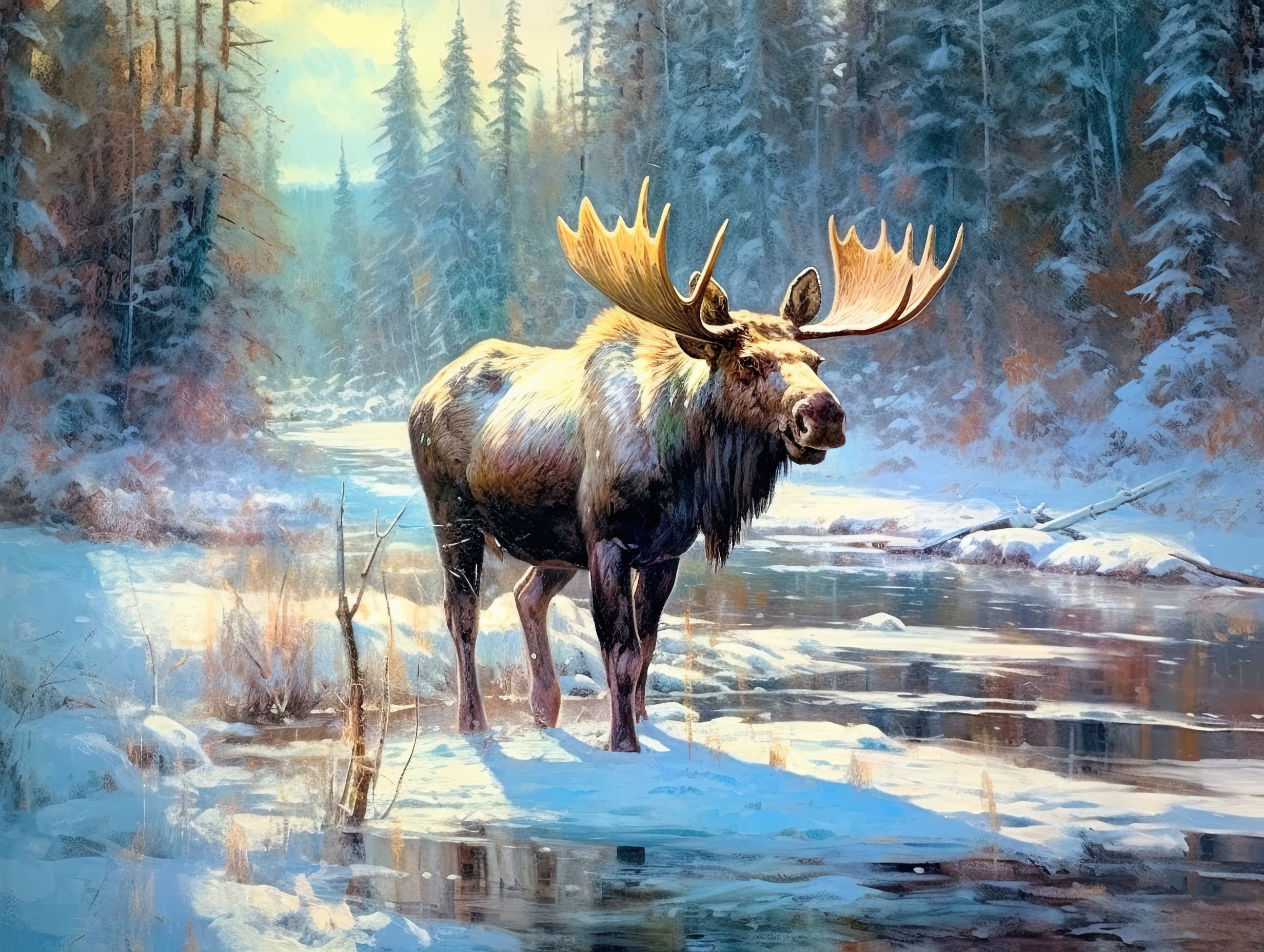 Majestic Moose in Winter Wilderness Framed Print | Lodge Wildlife ...
