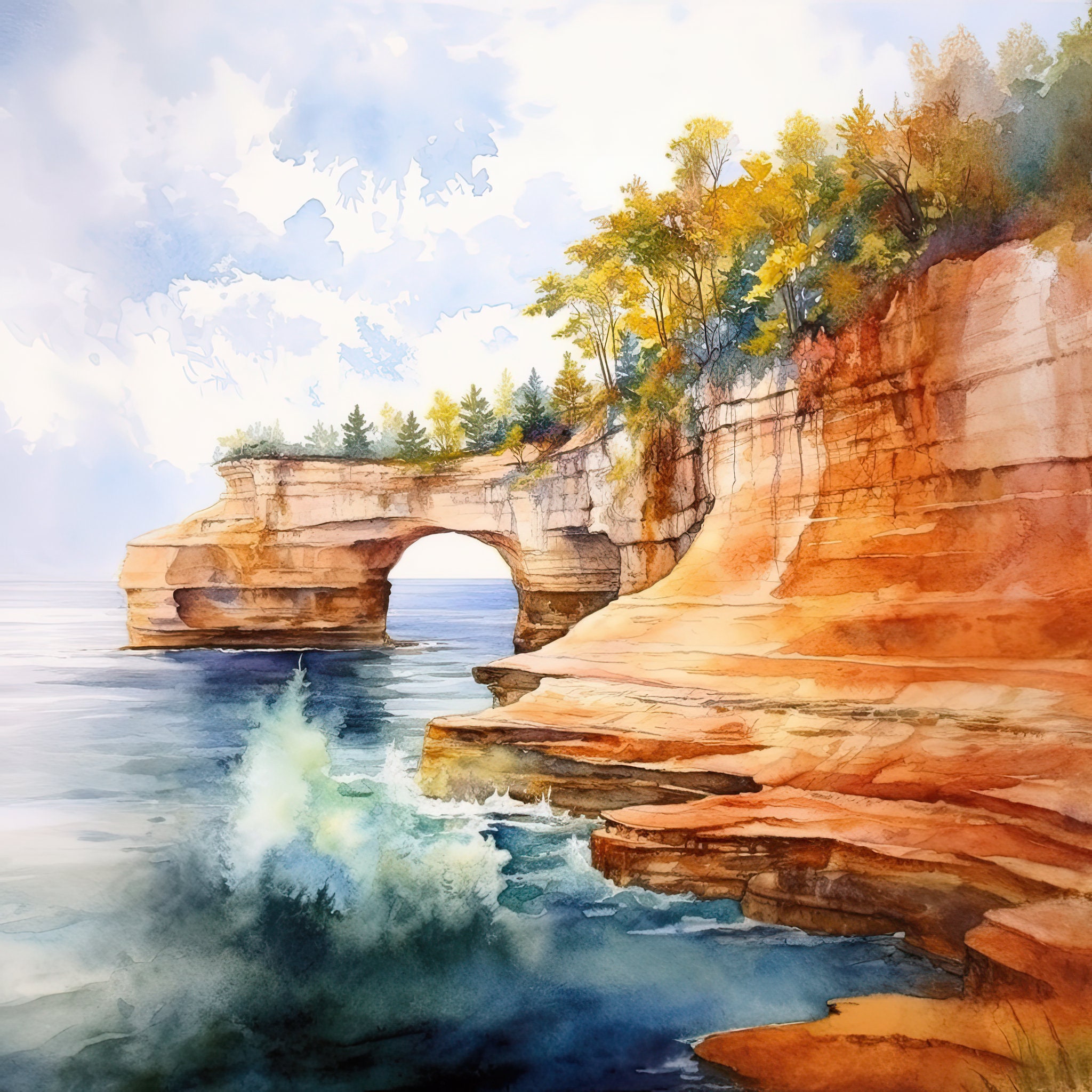 Pictured Rocks Michigan Watercolor Painting Wall Art - Etsy