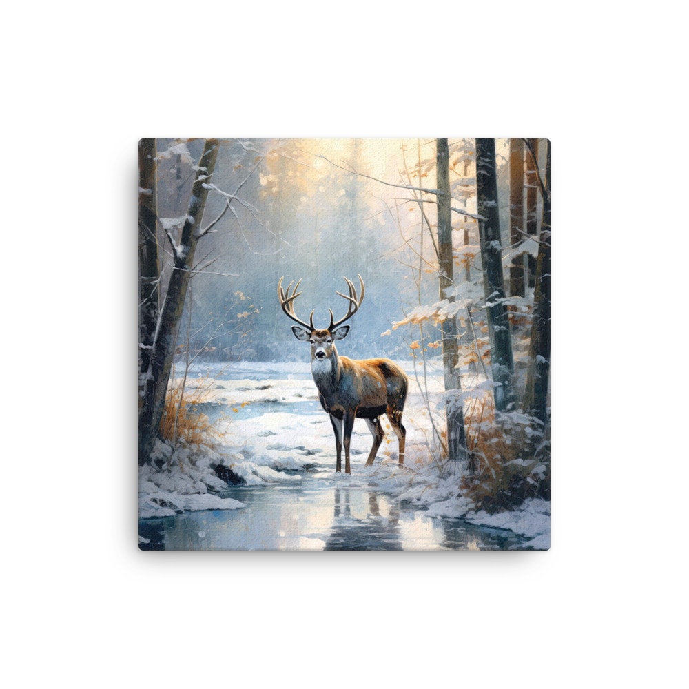 Majestic Deer in Snowy Forest Canvas Print | Office, Bedroom, Wallart ...