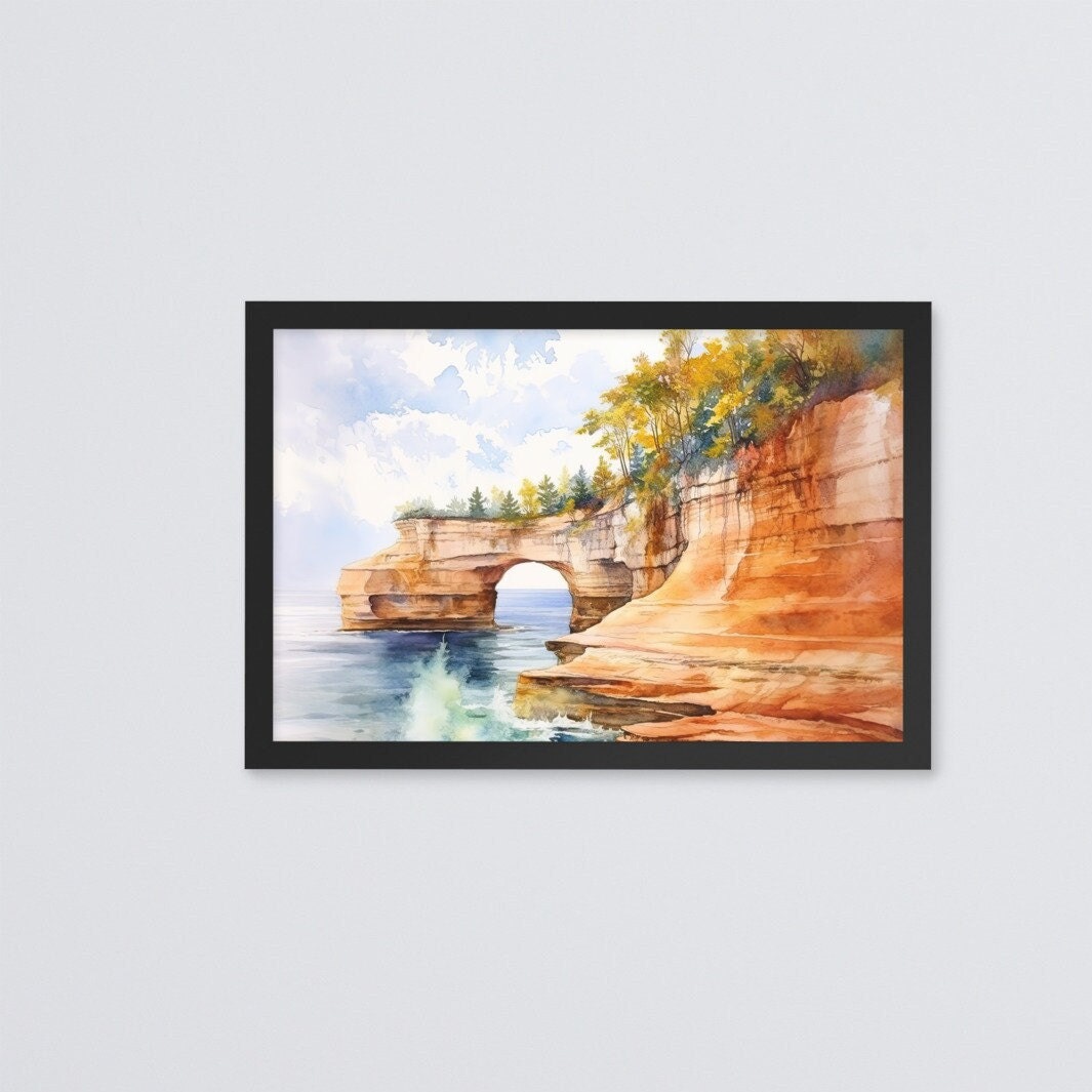 Pictured Rocks, Michigan Watercolor Painting Framed Wall Art ...