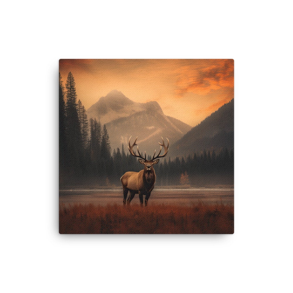 Elk Print on Canvas | Lodge Wildlife Series | Wildlife Refuge ...