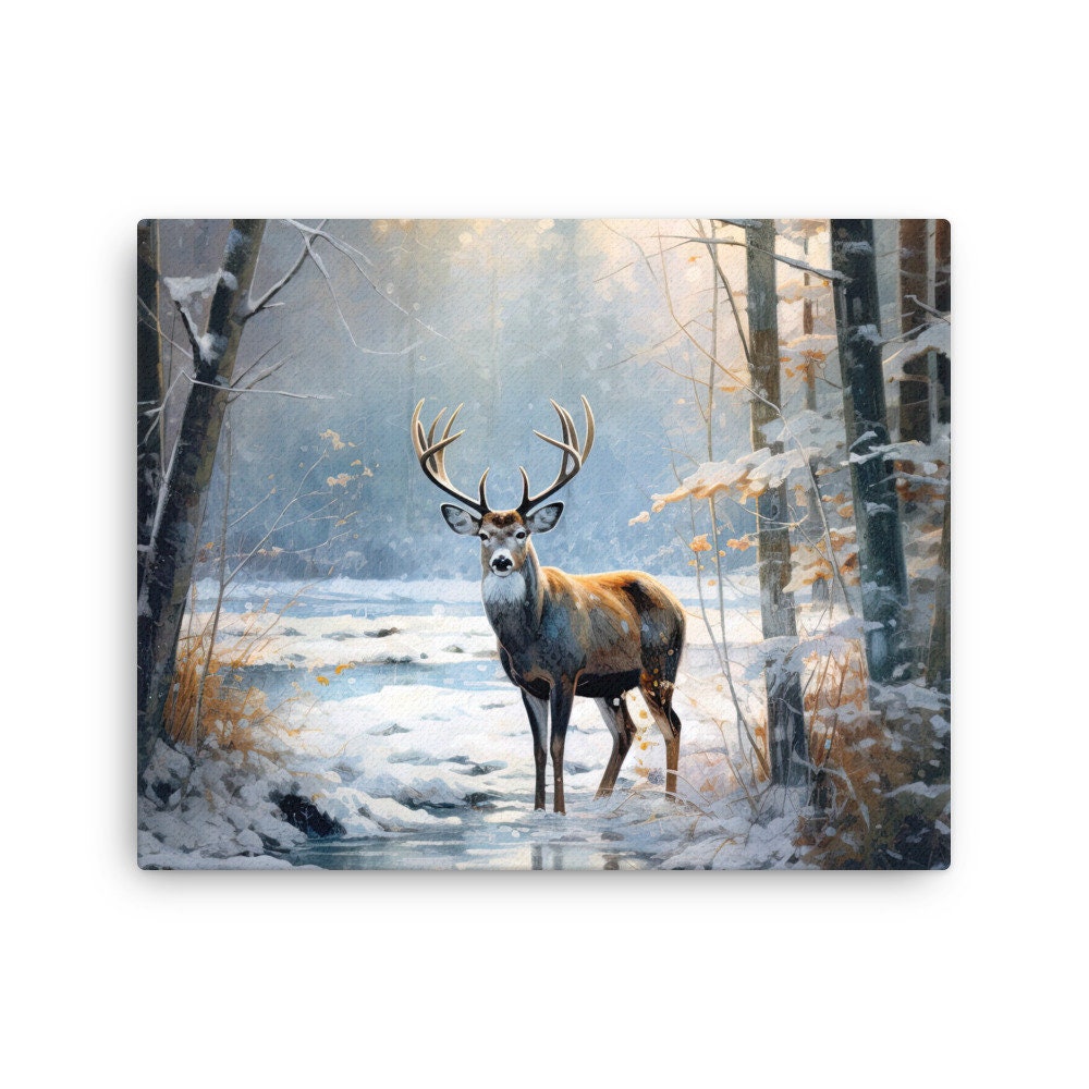 Majestic Deer in Snowy Forest Canvas Print Office, Bedroom, Wallart ...