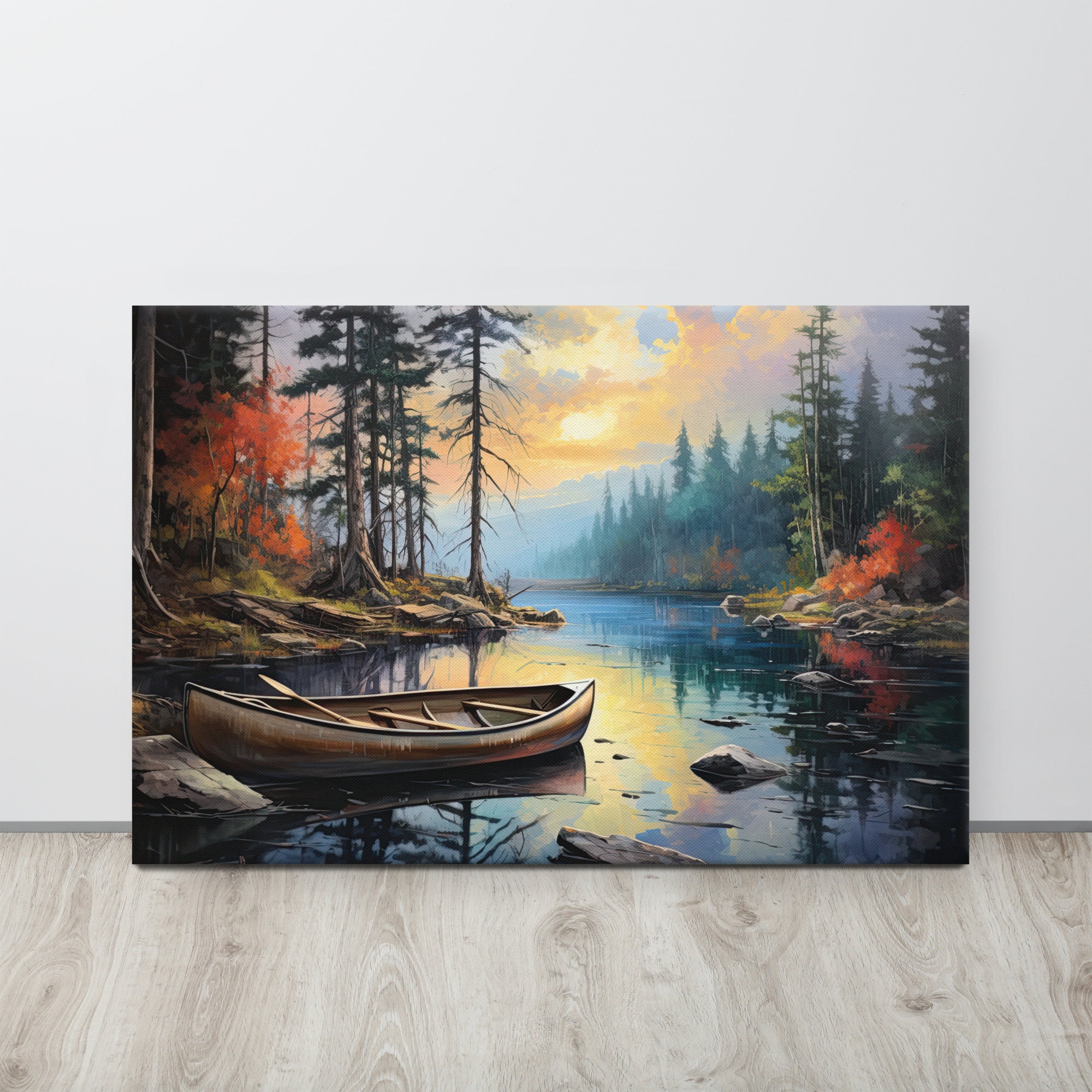 Canoe Painting Artwork | Digital Download | Painting, Sunrise ...