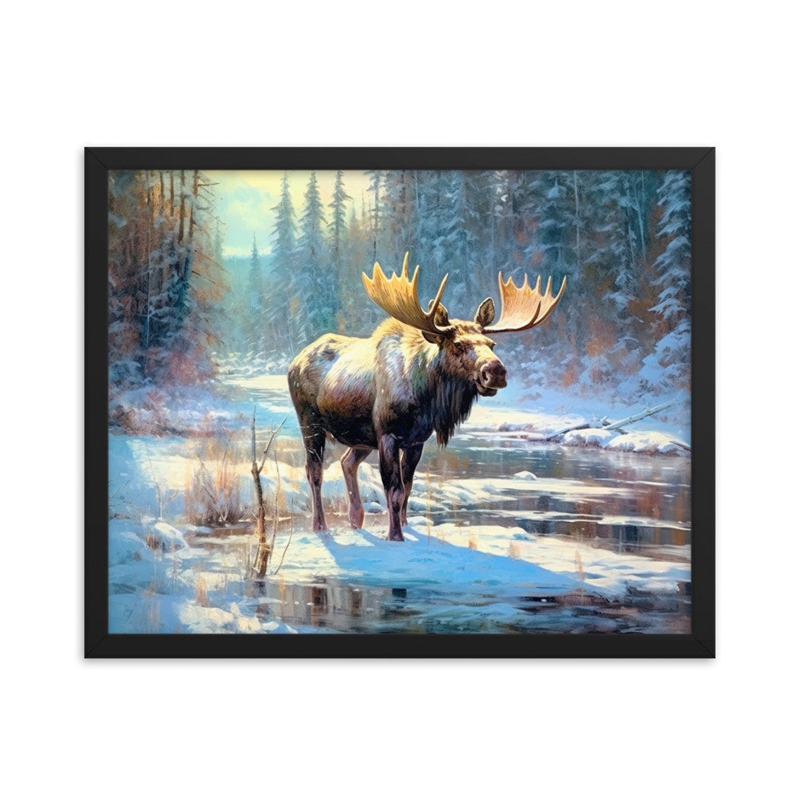 Majestic Moose in Winter Wilderness Framed Print Lodge Wildlife Series ...